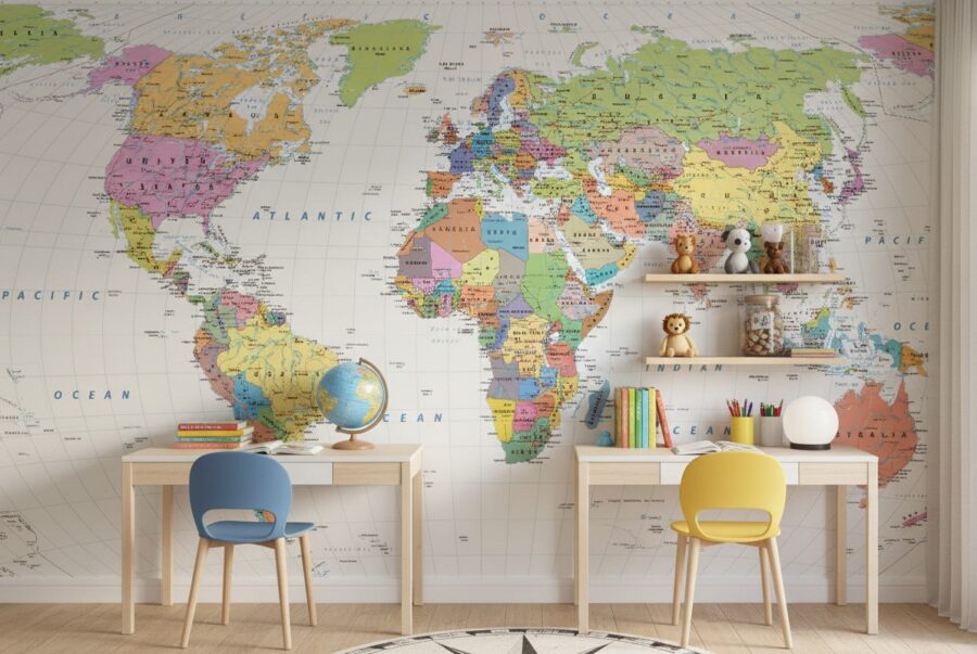 Classic Atlas World Map Mural » Wallpaper Online Canada